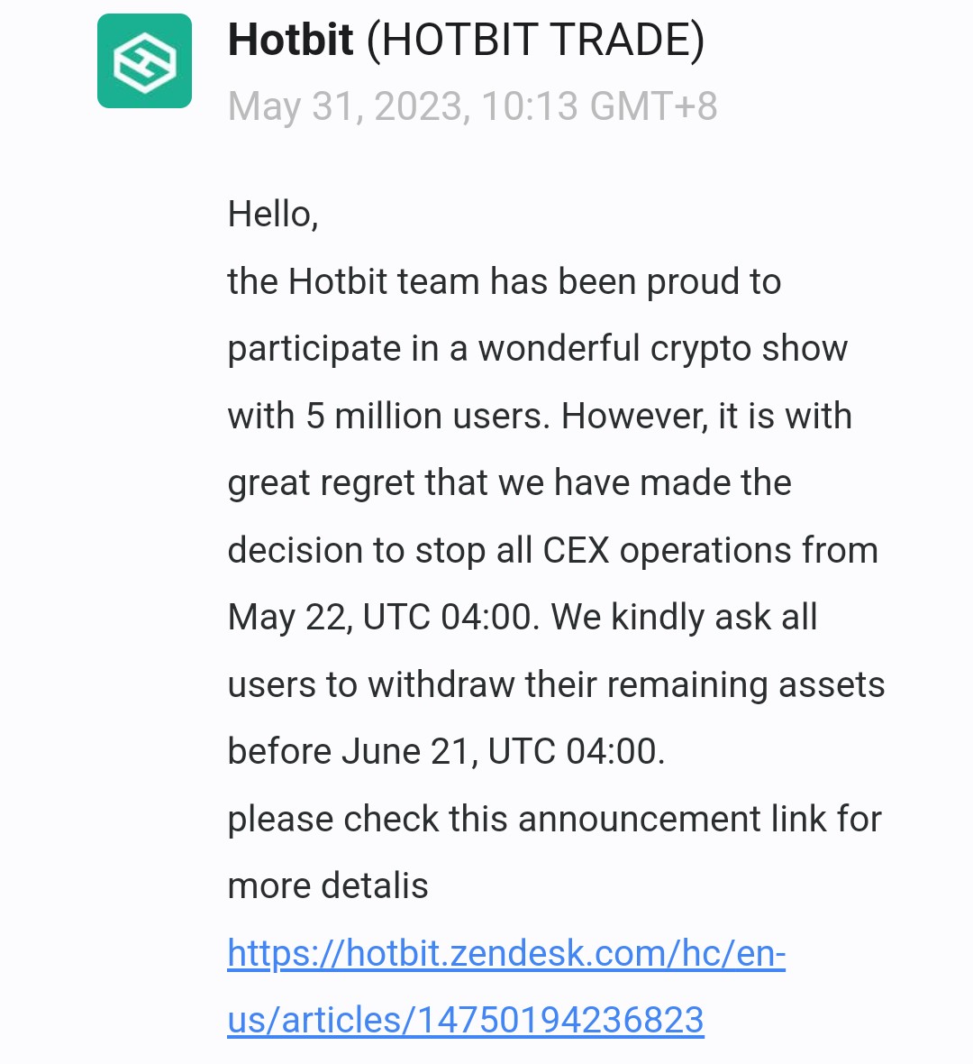 핫빗거래소 운영 종료한다네요 ㅠ - Cobak Coin Community, Cryptocurrency ...